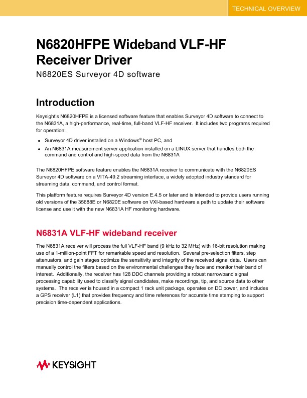 N6820HFPE Wideband VLF-HF Receiver Driver PDF Asset Page | Keysight